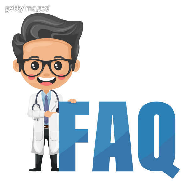 Doctor character cartoon with a stethoscope with giant FAQ letters ...
