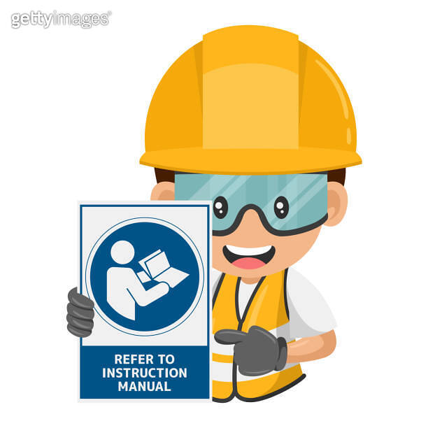 Industrial construction worker with mandatory Refer to instruction ...