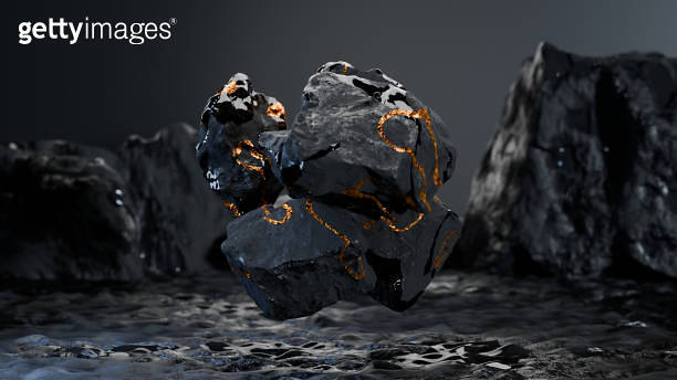 abstract background with levitating stones rocks cobblestone, asteroid ...