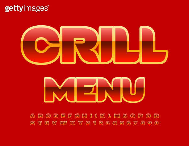 Vector creative flyer Grill Menu. Trendy Alphabet Letters and Numbers ...