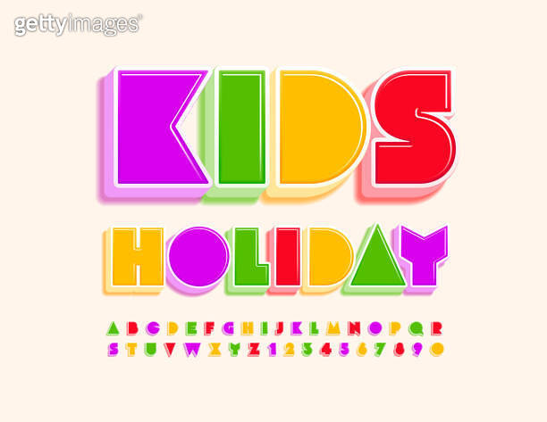 Vector bright flyer Kids Party. Colorful Alphabet Letters and Numbers set 이미지 (2151942704) - 게티이미지뱅크
