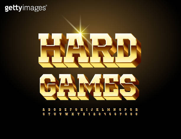 Vector Modern Emblem Hard Game. Golden Alphabet Letters and Numbers set ...