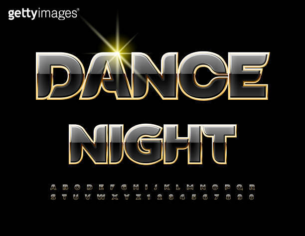 Vector trendy banner Dance Night. Black and Gold Alphabet Letters and ...