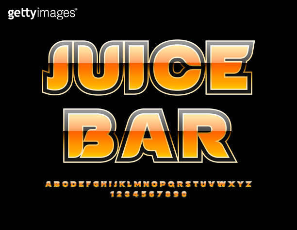 Vector advertising flyer Juice Bar. Glossy set of Alphabet Letters and ...