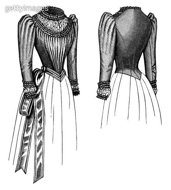 1890s Victorian Fashion, Ladies Ruched Basque Bodice with Leg-o-Mutton ...