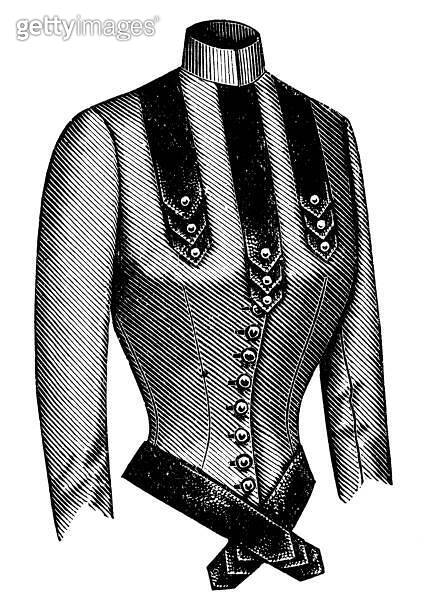 1890s Victorian Fashion, Ladies Fitted Basque Bodice with Satin Ribbon ...