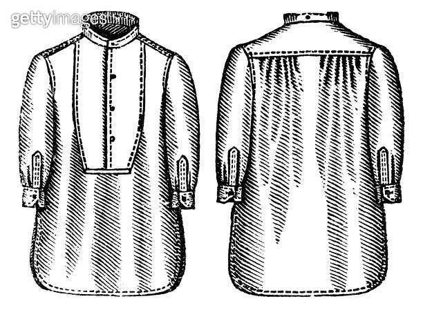 1890s Victorian Fashion, Mens Yoke Shirt with Opening Front (Front and ...