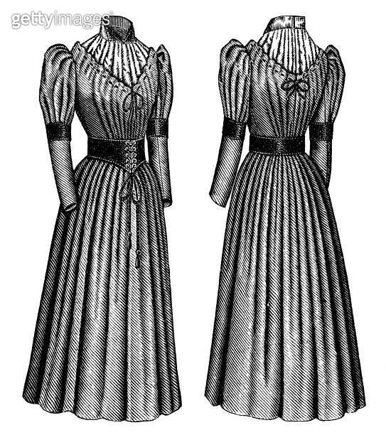 1890s Victorian Fashion, Ladies Ruched Day Dress with Leg-o-Mutton ...