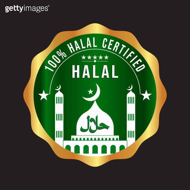 Halal Certified logo. Halal badge, Round stamp and vector logo. Halal ...