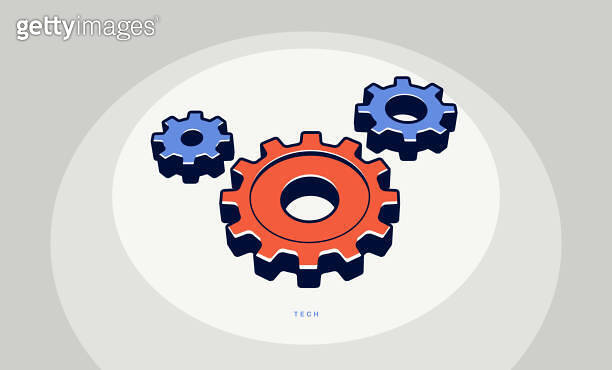 Engineering machine concept poster, gears and cogs vector icon style ...
