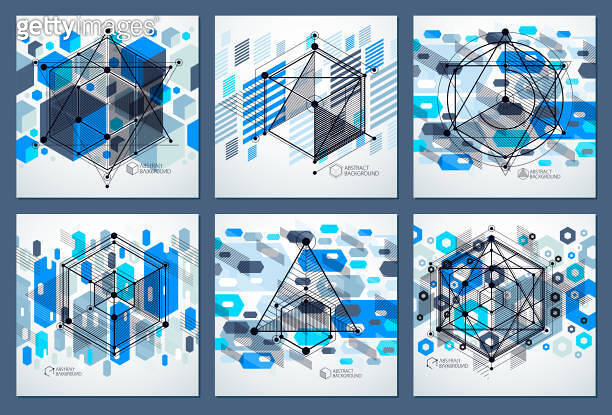 Modern isometric vector abstract blue backgrounds set with geometric ...