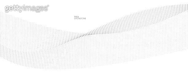 Grey dots in motion vector abstract background, particles array wavy flow, curve lines of points ...
