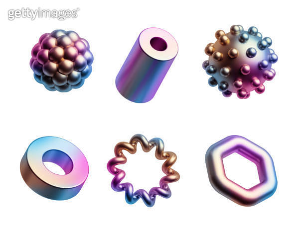 3d render, assorted abstract geometric shapes and objects. Collection ...