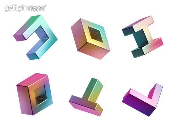 3d render, assorted abstract geometric shapes and objects. Collection ...