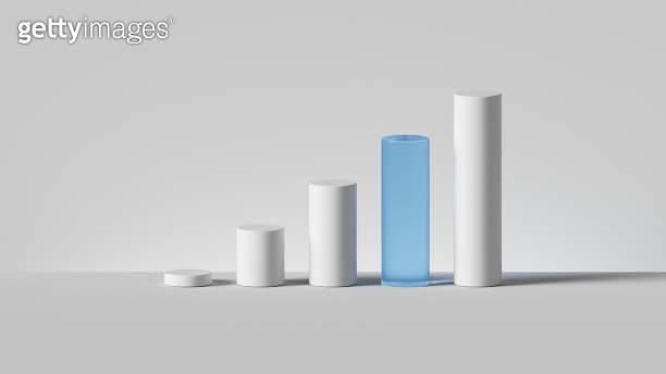 3d render, abstract concept. White increasing chart with blue glass ...