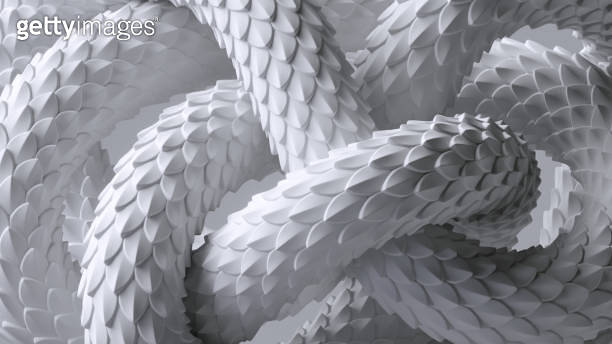3d render of a white snake skin. Tangled snake tail background ...