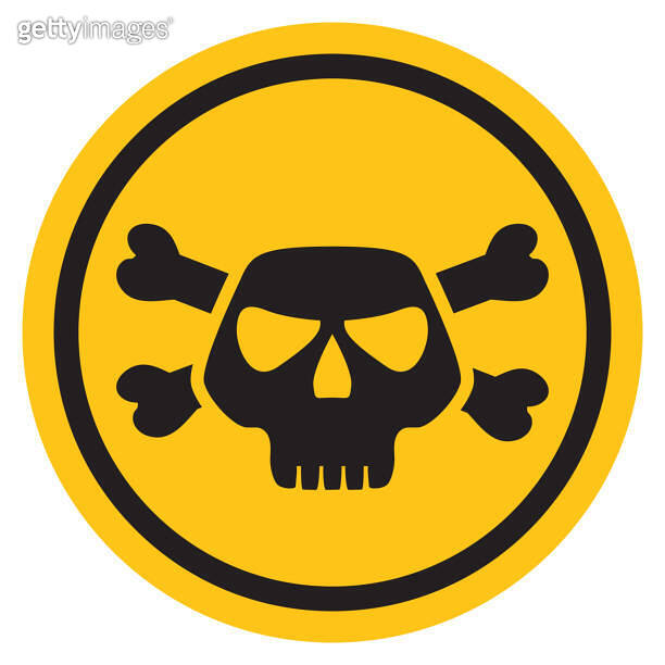Jolly roger sign.Skull and bones. Danger alert.Hazard warning sign ...