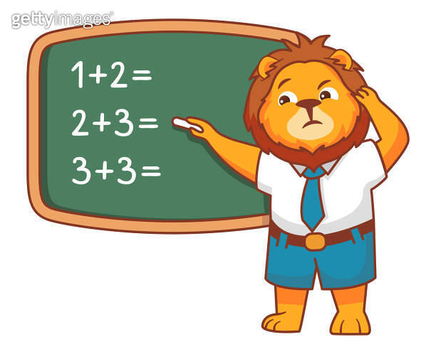 Children lion thinking idea and chalkboard.A student solves a math ...