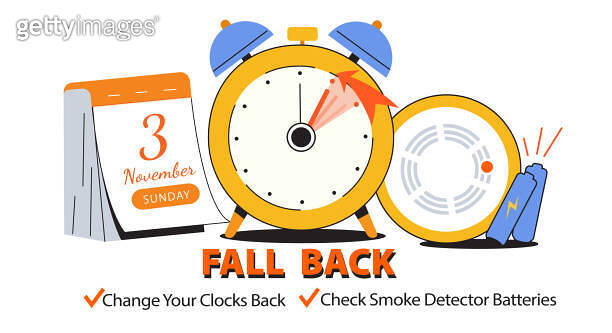 Daylight Saving Time Ends. Fall Back Time Banner. Clock with calendar ...