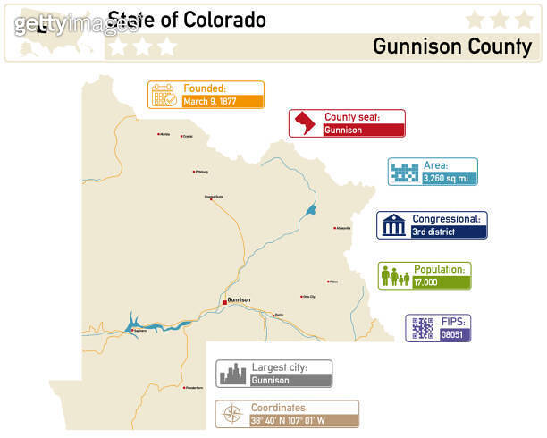 Detailed infographic and map of Gunnison County in Colorado USA ...
