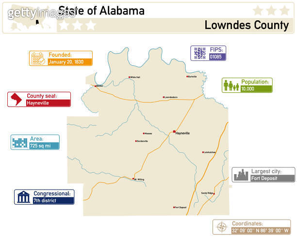 Detailed infographic and map of Lowndes County in Alabama USA ...