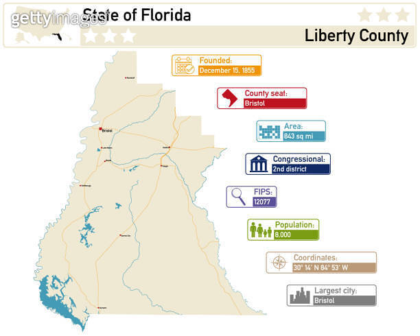 Detailed infographic and map of Liberty County in Florida USA ...