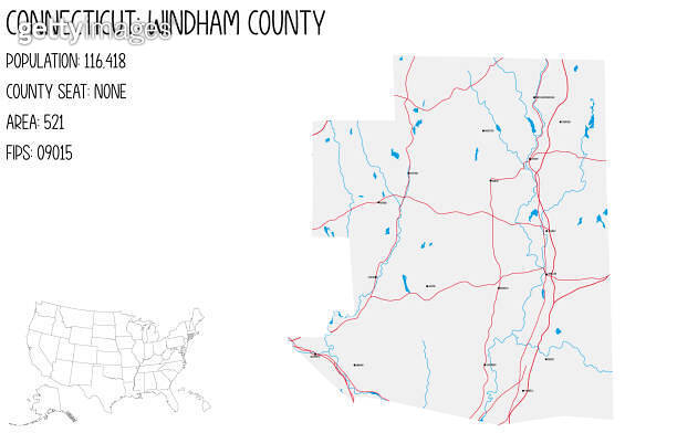 Large and detailed map of Windham County in Connecticut, USA ...