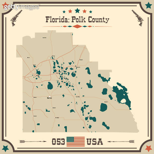 Large and accurate map of Polk County, Florida, USA with vintage colors ...