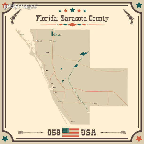 Large and accurate map of Sarasota County, Florida, USA with vintage ...
