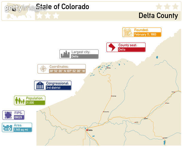 Detailed infographic and map of Delta County in Colorado USA. 이미지 ...