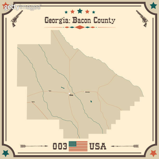 Large and accurate map of Bacon County, Georgia, USA with vintage ...