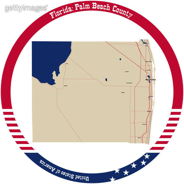 Map of Palm Beach County in Florida, USA arranged in a circle ...