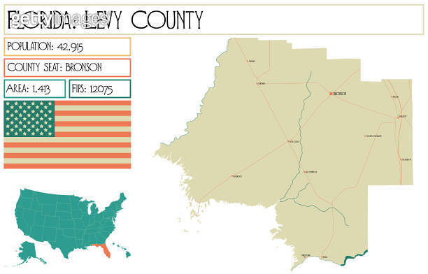Large and detailed map of Levy County in Florida USA. (2162385041) - 게티 ...