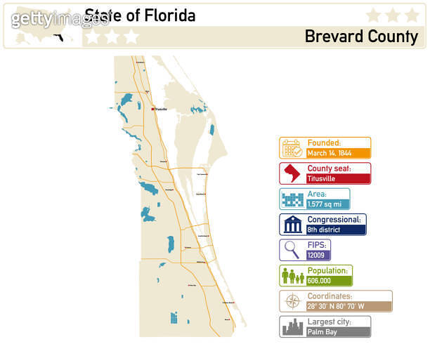 Detailed infographic and map of Brevard County in Florida USA. 이미지 ...