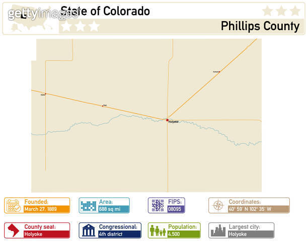 Detailed infographic and map of Phillips County in Colorado USA. 이미지 ...