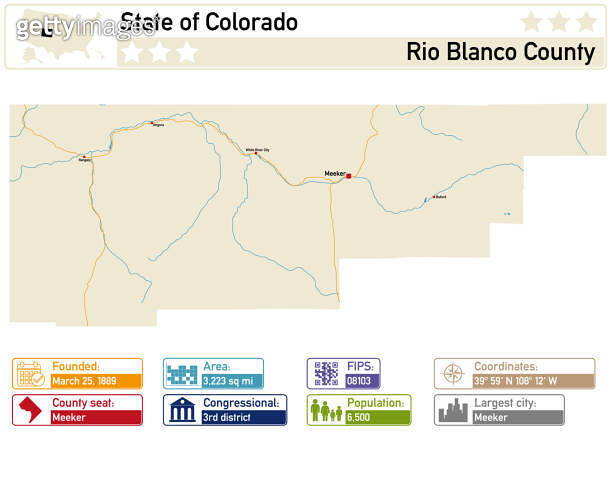 Detailed infographic and map of Rio Blanco County in Colorado USA. 이미지 ...