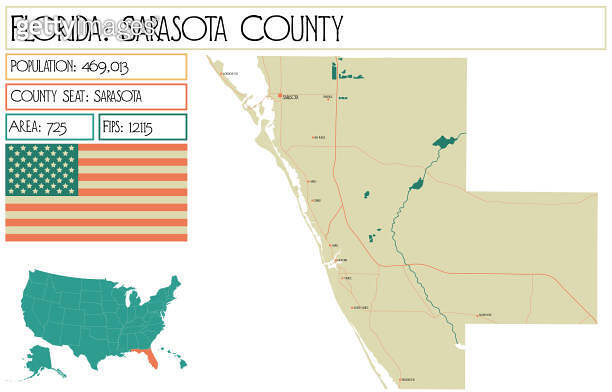 Large and detailed map of Sarasota County in Florida USA. (2164781450 ...