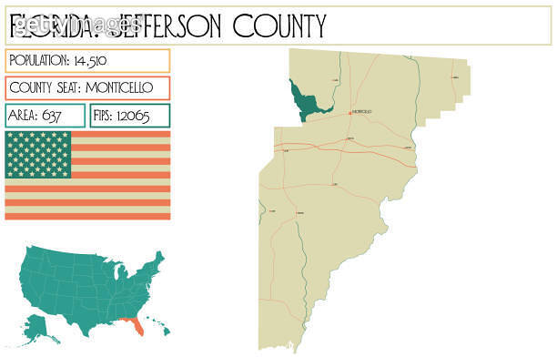 Large and detailed map of Jefferson County in Florida USA. 이미지 ...