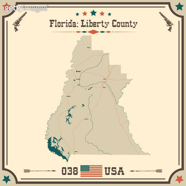 Large and accurate map of Liberty County, Florida, USA with vintage ...
