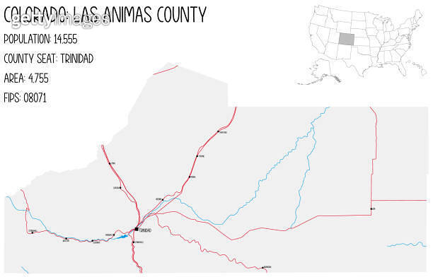 Large and detailed map of Las Animas County in Colorado, USA. 이미지 ...