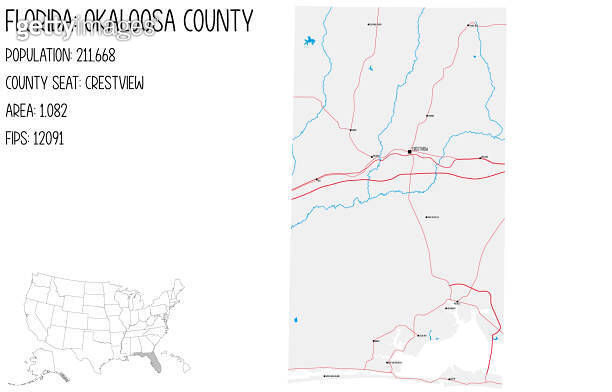 Large and detailed map of Okaloosa County in Florida, USA. 이미지 ...