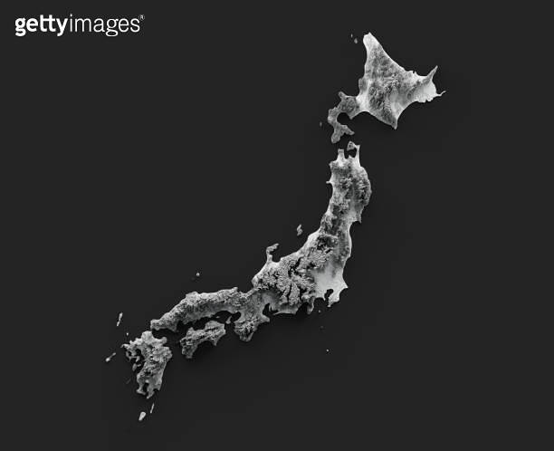 Japan Map white Shaded relief Color Height map on black Background 3d ...