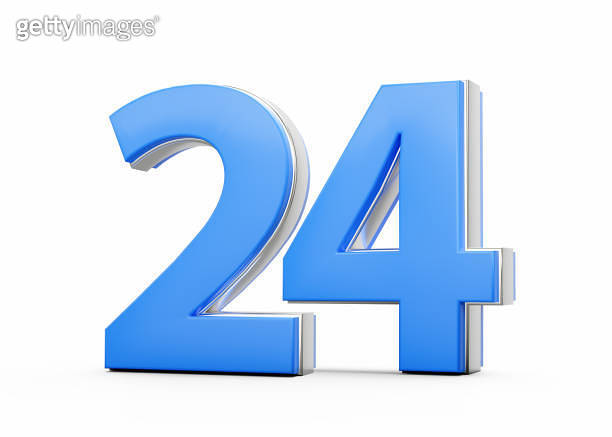 3d Number 24 Twenty Four Made Of Blue Body With Silver Outline On White