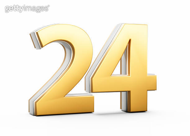 3D Golden Shiny Number 24 Twenty Four With Silver Outline On White ...