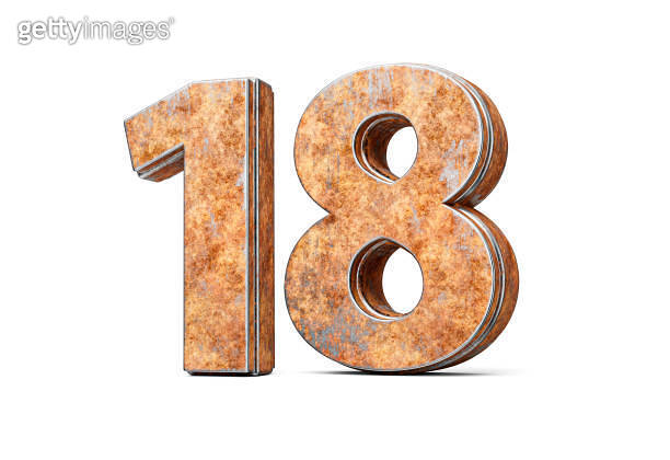 Number Eighteen 18 Digit Made Of Old Rusty Iron Metal Texture On White ...