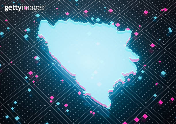 Illuminated Bosnia Data Map Neon Blue Light On Seamless Pattern ...