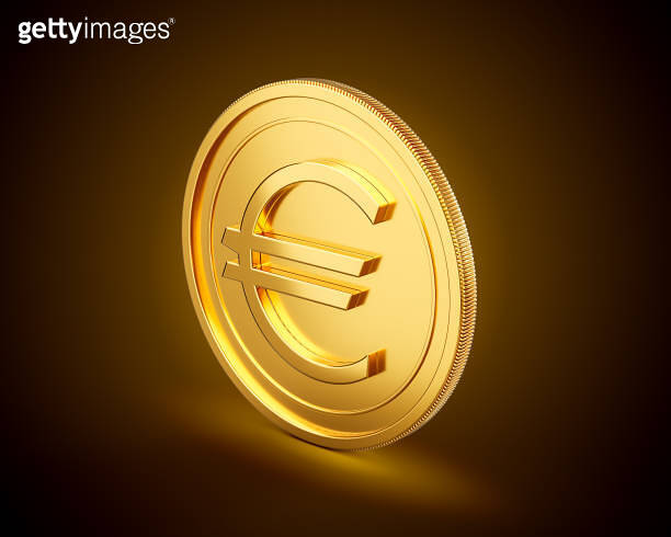3d Golden Shiny Rounded European Euro Coin Isolated On Shiny Golden ...