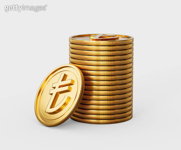 3d Stack Of Golden Turkish Lira Coins Shiny Rounded Coins Stack On ...