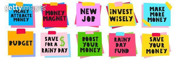 Sticky notes with phrases about money. Flat design. 이미지 (2155403775 ...