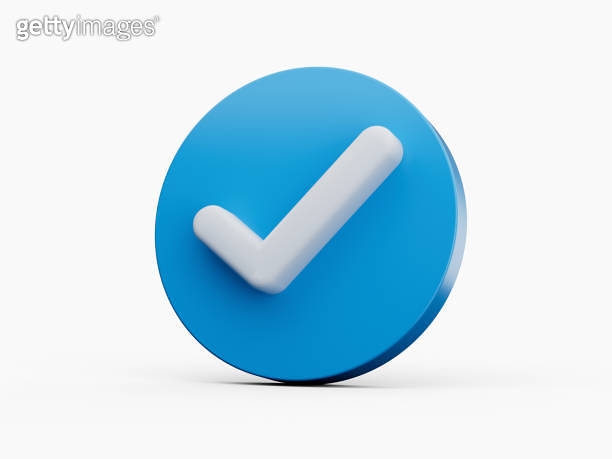 3d White Check Mark Symbol With Rounded Shiny Blue Icon On White ...
